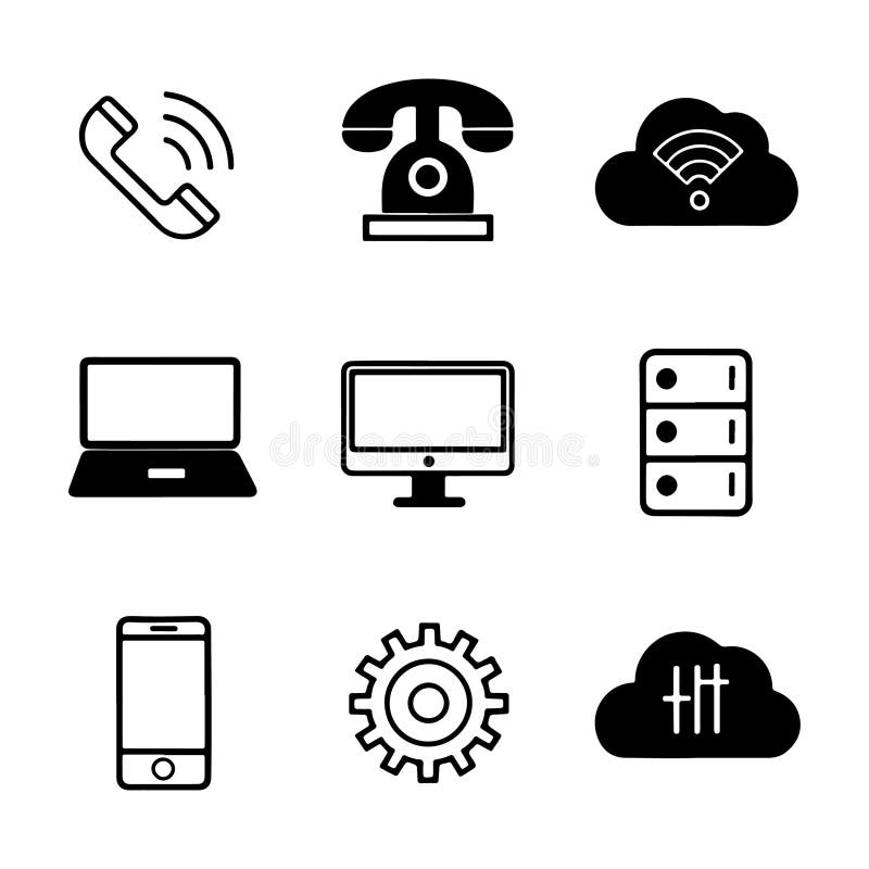 Various Technological Elements Icon Set Vector Silhouette Design Stock ...