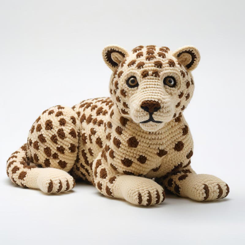 Meticulously Crafted Crocheted Leopard on a Clean White Background ...