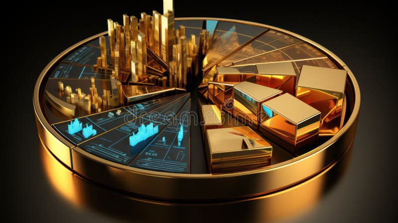 A Stylized 3D Gold Pie Chart Illustrating the Distribution of Market ...