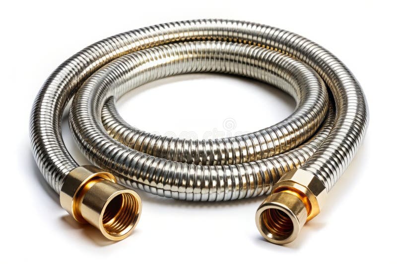 Coiled Silver Flexible Tube with Textured Interior and Copper Fittings ...