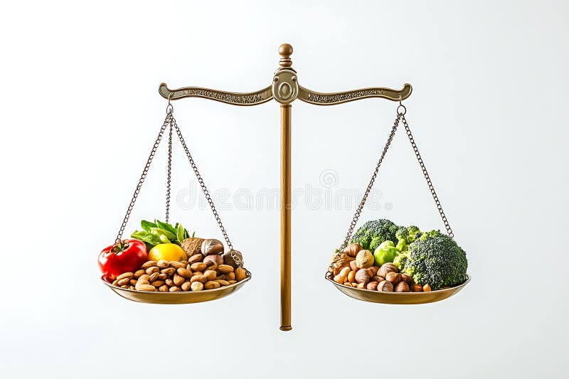 Balanced Nutrition Fruits, Vegetables, and Nuts on Antique Scales Stock ...
