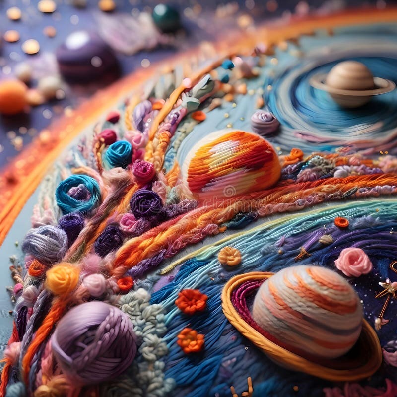 A Meticulously Crafted Space-themed Embroidery Canvas Stock ...