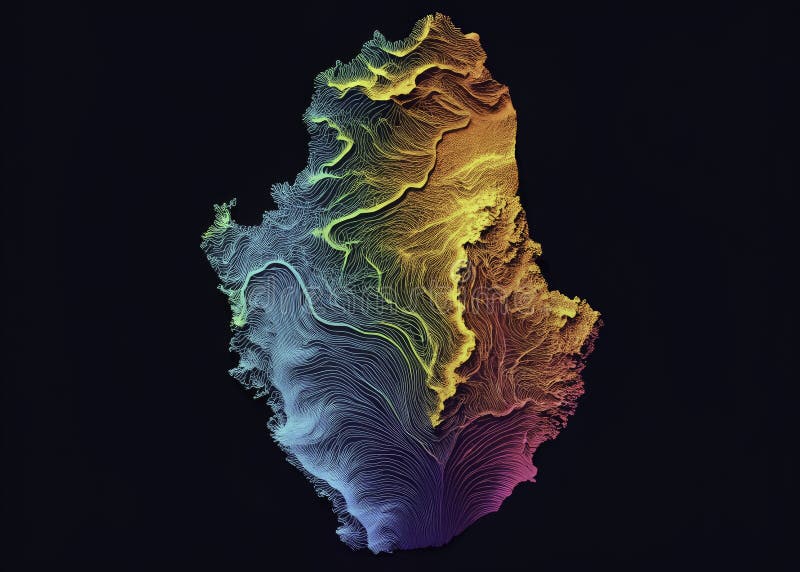 Detailed Vector Contour Map of Qatar Transparent Background Black ...