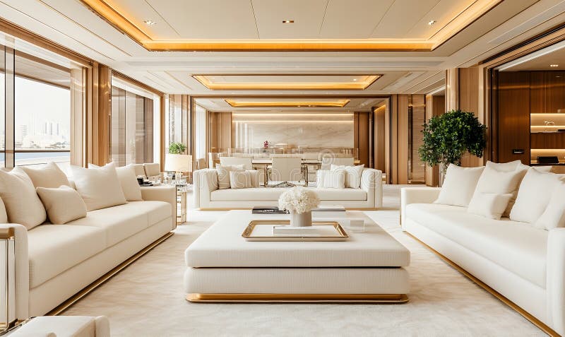 Opulent Yacht Interior with Luxurious Seating Arrangements and ...