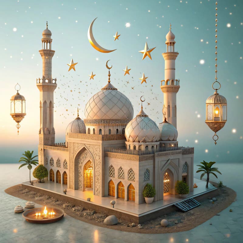 Stunning 3D Model of a Mosque at Dawn, Perfect for Ramadan Stock ...