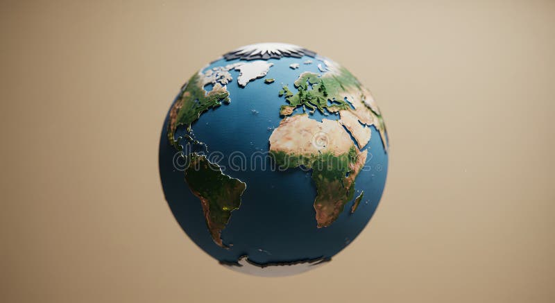3D Render of a Detailed Earth Globe Against a Neutral Background Stock ...
