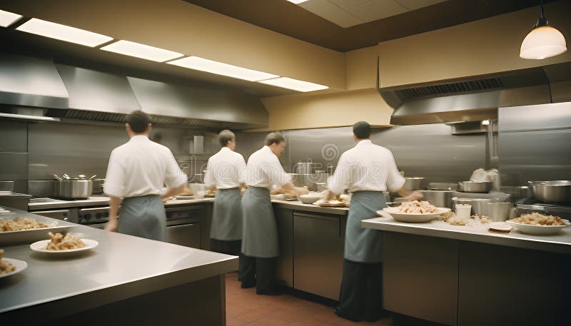 Four Chefs Working in a Professional Kitchen Stock Illustration ...