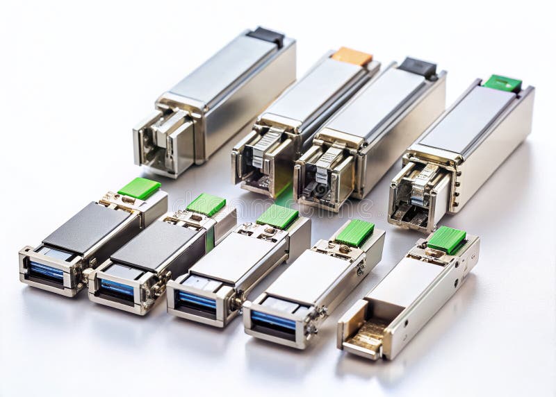 Closeup View of Isolated SFP Optical Transceiver Modules on a Pure ...