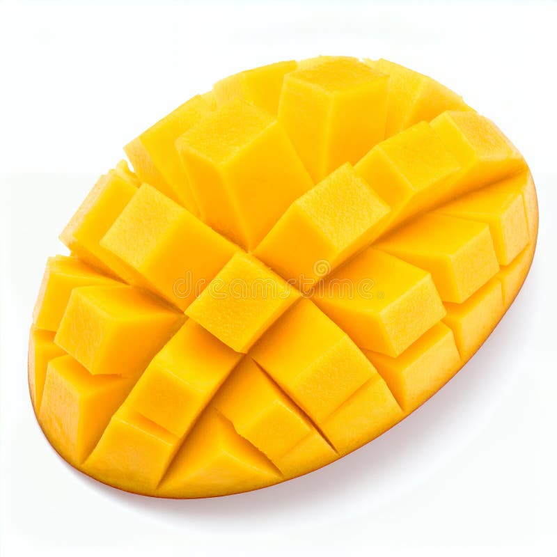 Juicy Diced Mango Exhibiting Vibrant Color and Intricate Cut Pattern on ...