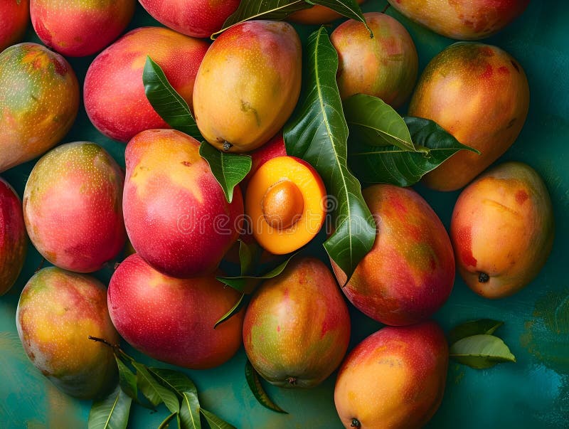A Meticulously Framed Tabletop Display of Vibrant Fragrant Mangoes with ...
