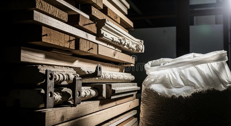 Meticulously Organized Stack of Salvaged Architectural Elements ...