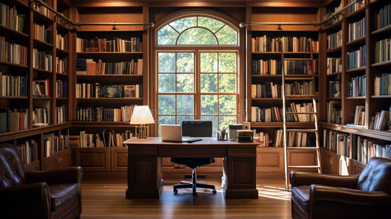 A Meticulously Study with Organized Shelves Showcasing a Diverse of ...