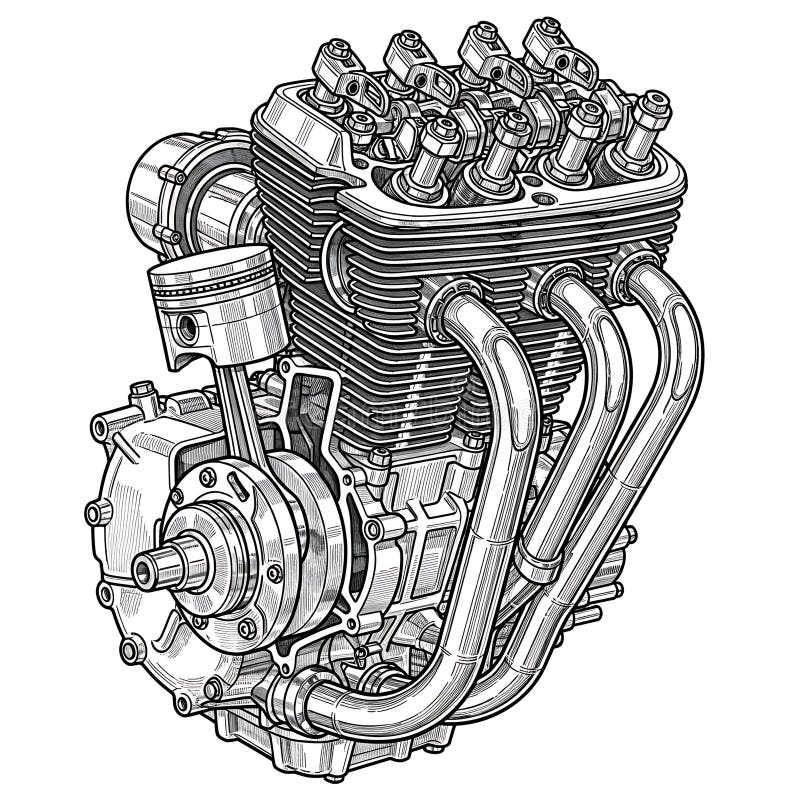Detailed Motorcycle Engine Illustration Stock Illustration ...