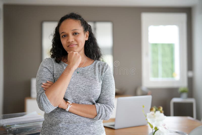 Metis Woman Working at Home Stock Image - Image of sofa, office: 168196739