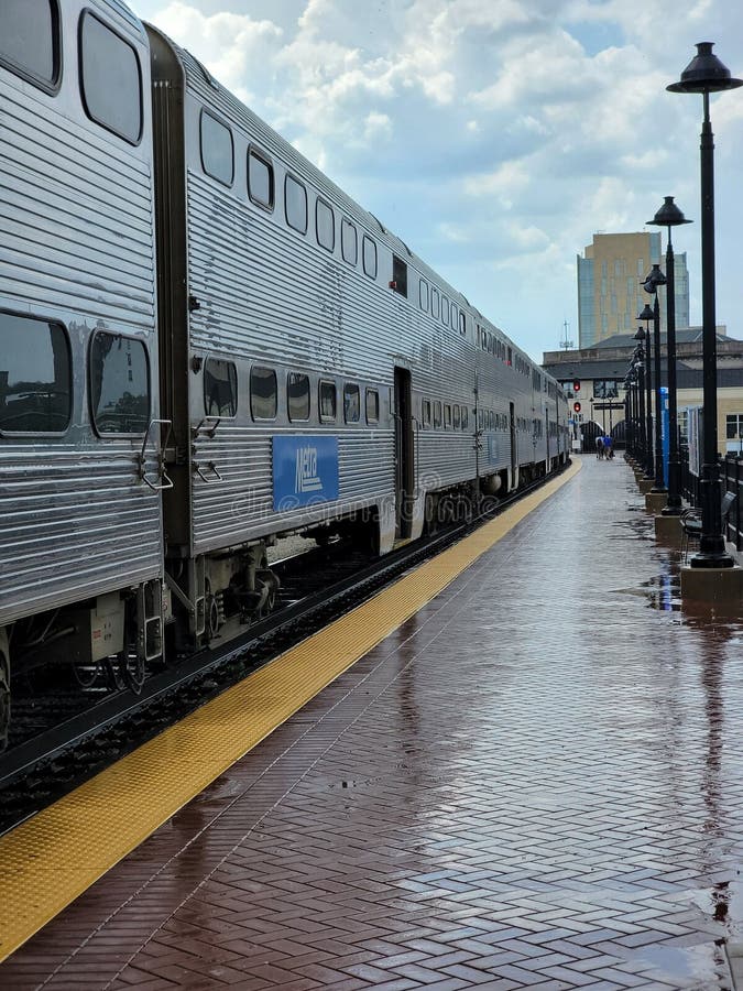 Metra Bi-level Train Car Along Side the Platform at Joliet Gateway ...