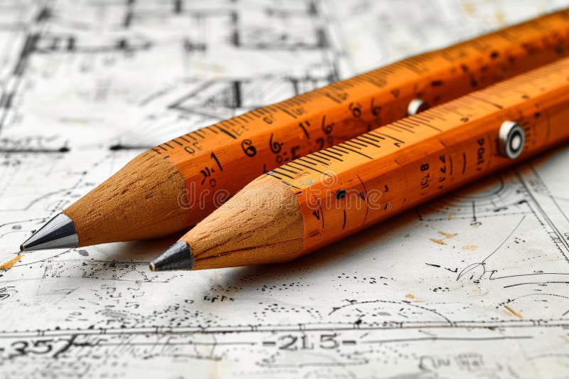 Metric Folding Ruler Alongside Architectural Blueprints of a ...