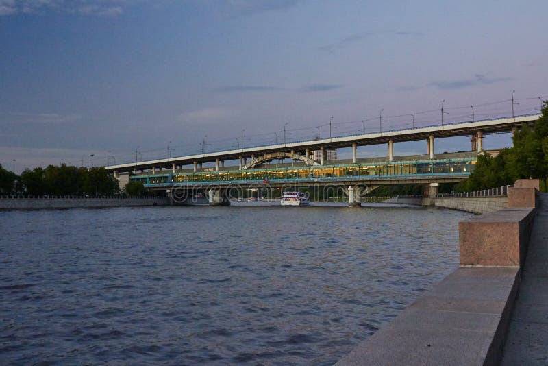 Metro Bridge Over the River at Dusk Stock Image - Image of view ...