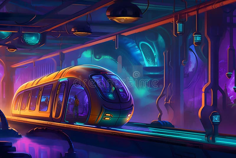 Metro Future Neon in Synthwave Style. Neural Network AI Generated Stock ...