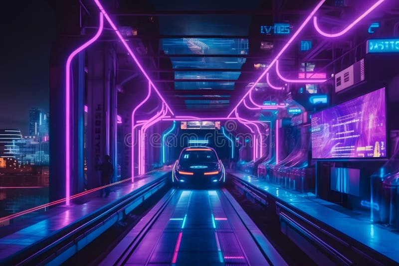 Metro Future Neon in Synthwave Style. Neural Network AI Generated Stock ...