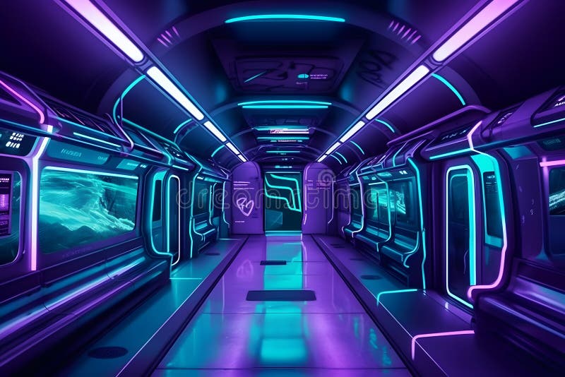 Metro Future Neon in Synthwave Style. Neural Network AI Generated Stock ...