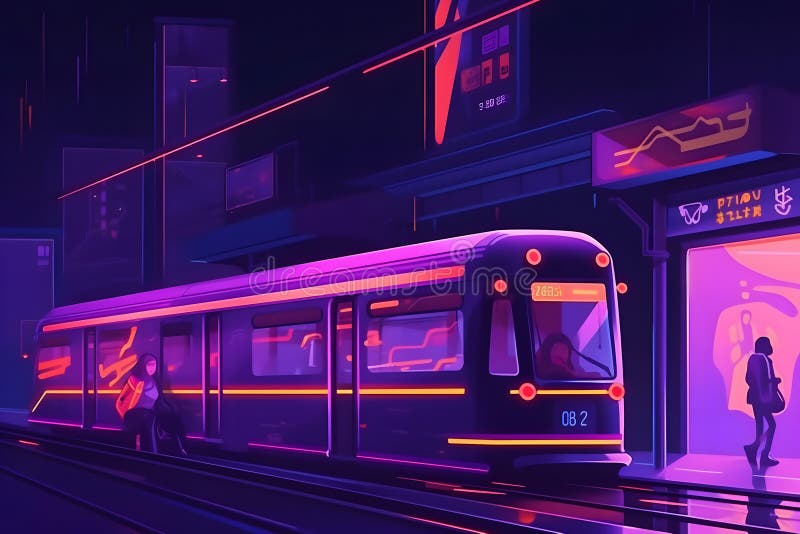 Metro Future Neon in Synthwave Style. Neural Network AI Generated Stock ...
