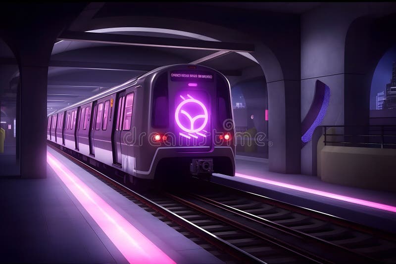 Metro Future Neon in Synthwave Style. Neural Network AI Generated Stock ...