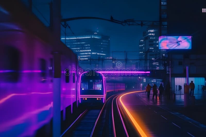 Metro Future Neon in Synthwave Style. Neural Network AI Generated Stock ...