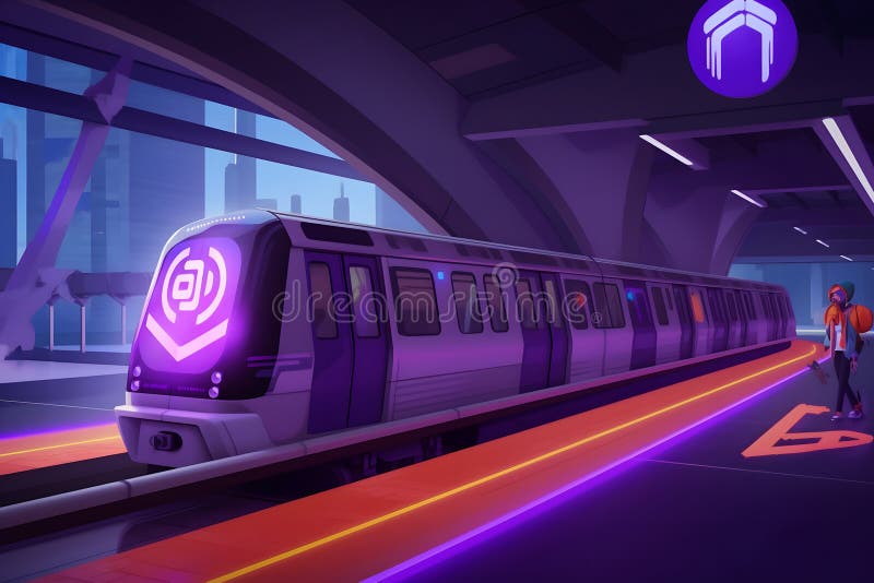 Metro Future Neon in Synthwave Style. Neural Network AI Generated Stock ...
