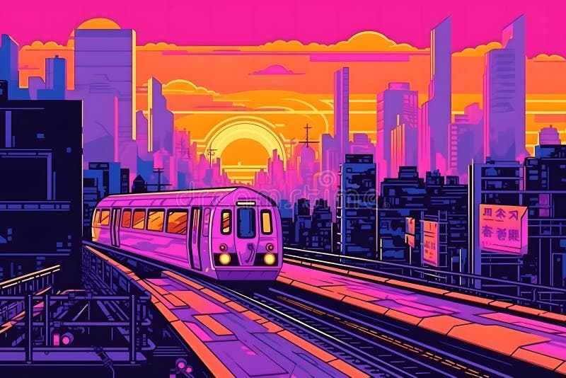 Metro Future Neon in Synthwave Style. Neural Network AI Generated Stock ...