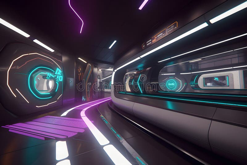 Metro Future Neon in Synthwave Style. Neural Network AI Generated Stock ...