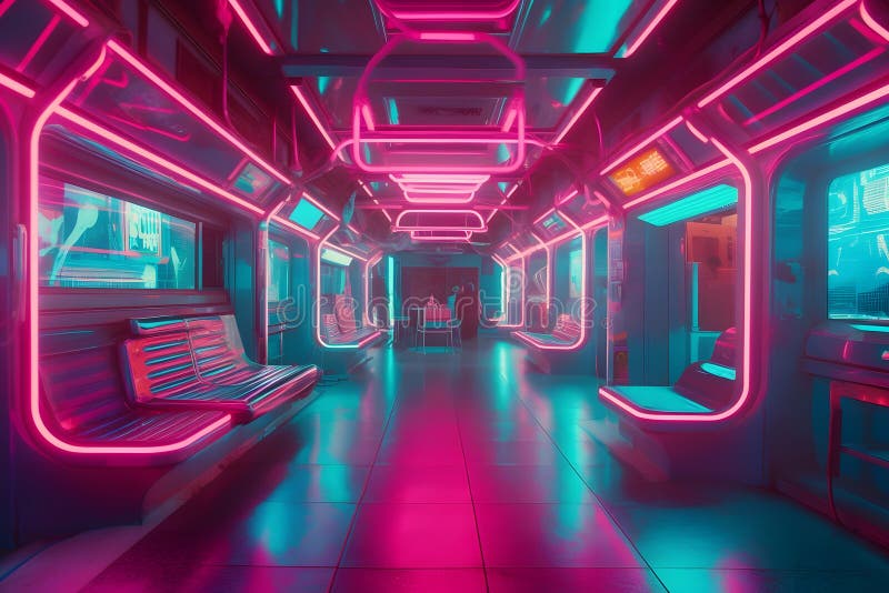 Metro Future Neon in Synthwave Style. Neural Network AI Generated Stock ...