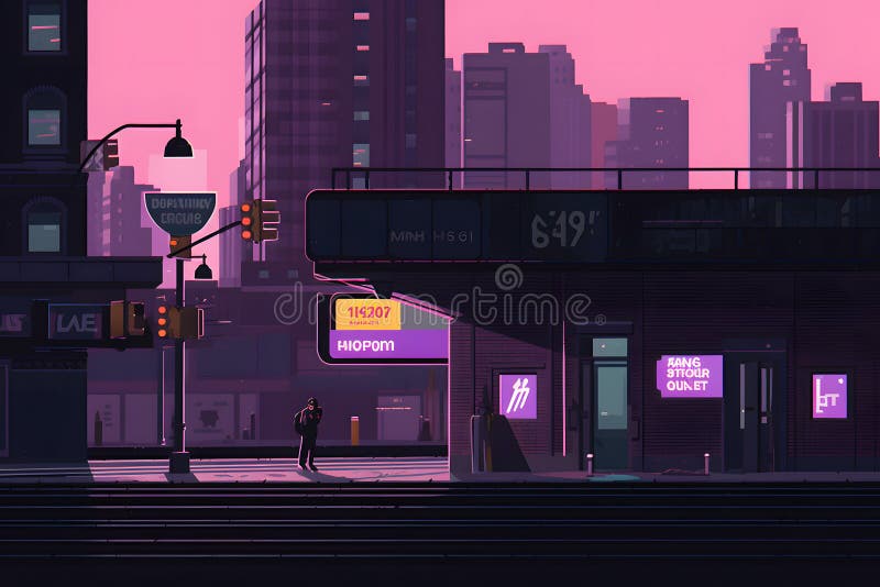 Metro Future Neon in Synthwave Style. Neural Network AI Generated Stock ...