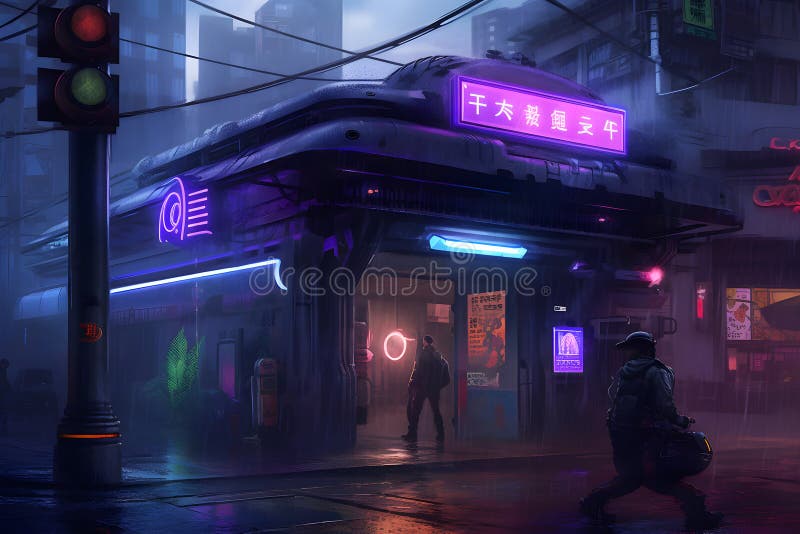 Metro Future Neon in Synthwave Style. Neural Network AI Generated Stock ...
