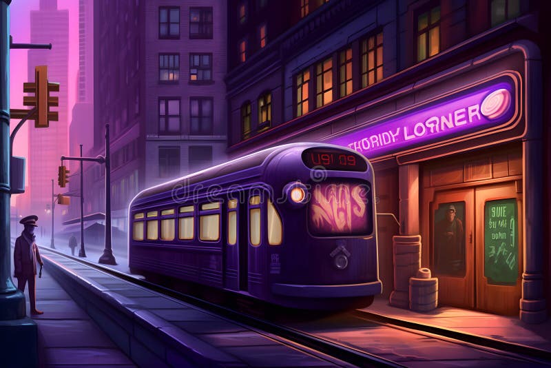 Metro Future Neon in Synthwave Style. Neural Network AI Generated Stock ...