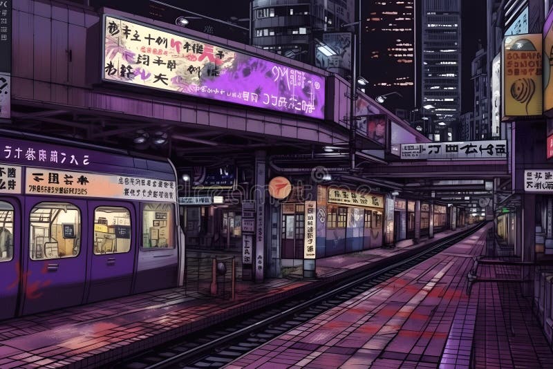 Metro Future Neon in Synthwave Style. Neural Network AI Generated Stock ...