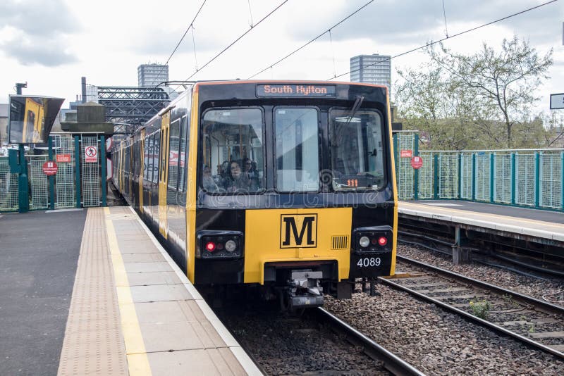 Metro Light Rail Train Pulling into Station Showing South Hylton on ...