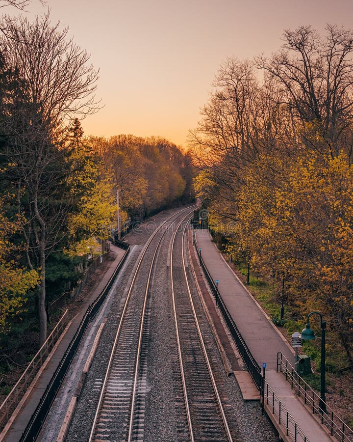 Metro North Train Tracks at Sunset, Beacon, New York Stock Image ...