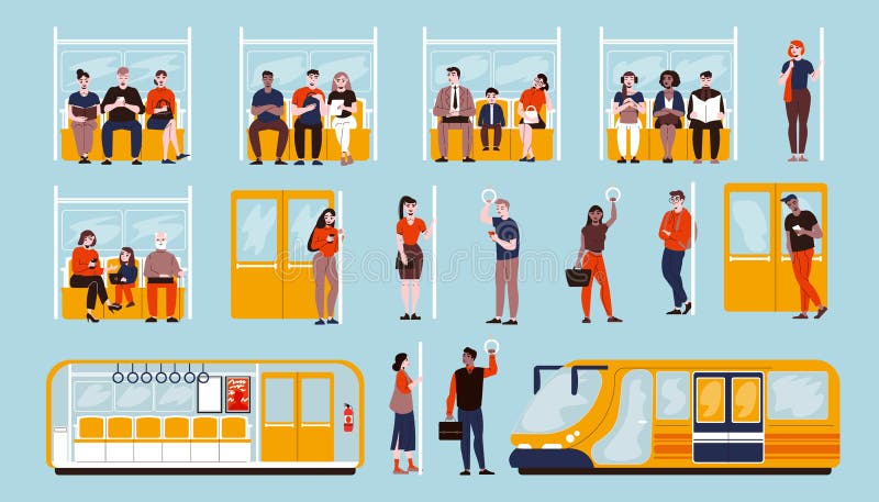 Metro Set Flat stock vector. Illustration of seat, holding - 228429423