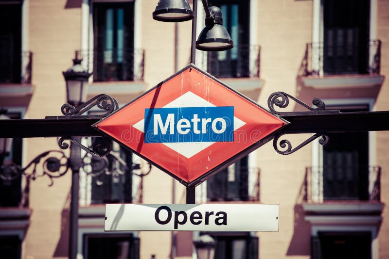 Metro Sign on Blurred City, Madrid Editorial Photo - Image of colour ...