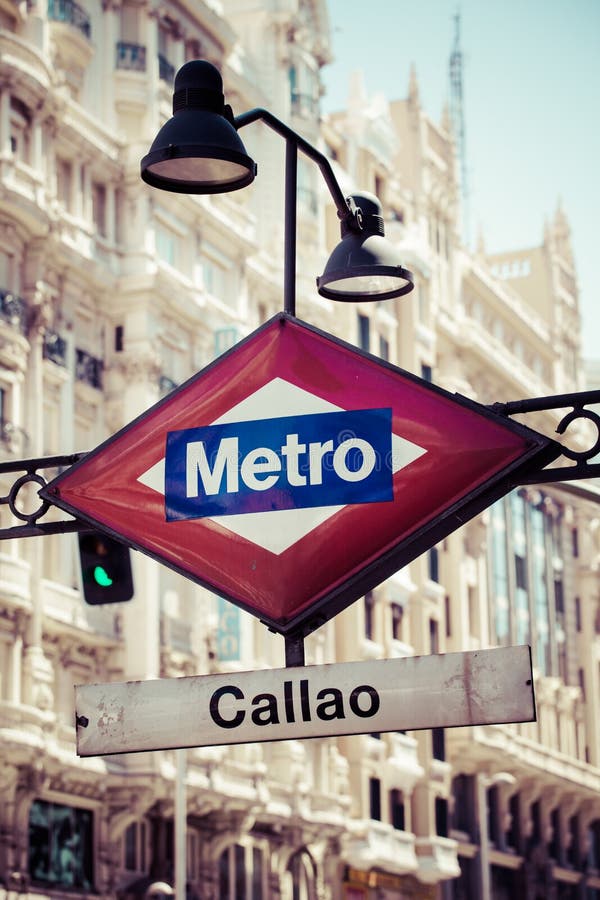 Metro Sign on Blurred City, Madrid Editorial Photography - Image of ...