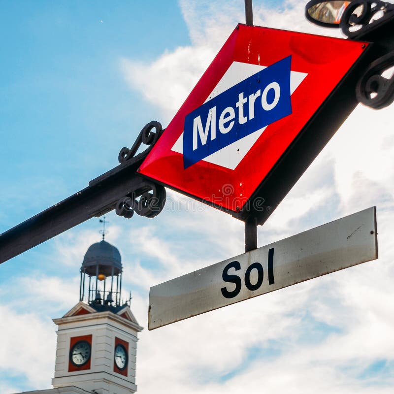 Metro Sign on the Gate of Sun Square in Madrid City, Spain Editorial ...