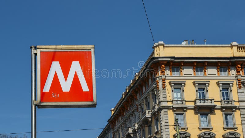 A metro sign in Milan editorial stock photo. Image of italy - 114565793