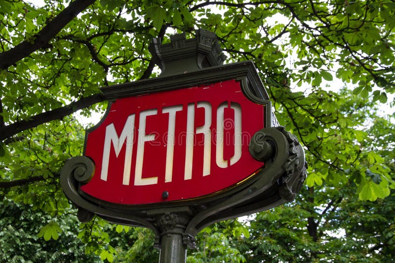 Red metro sign in Paris editorial stock photo. Image of metro - 4135783