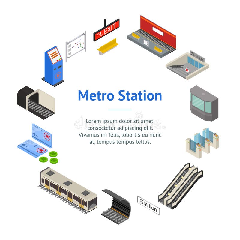 Metro Station 3d Banner Card Circle Isometric View. Vector Stock Vector ...