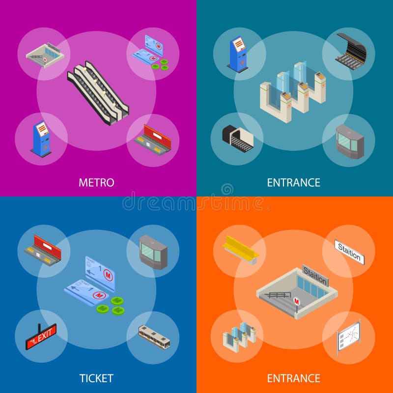 Metro Map Sign Color Thin Line Card. Vector Stock Vector - Illustration ...