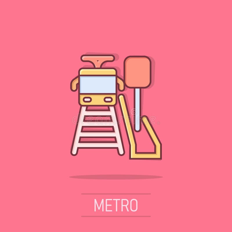 Metro Station Icon in Comic Style. Train Subway Cartoon Vector ...