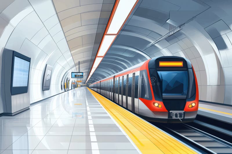 Metro Station Interior Featuring Modern Subway Train at Platform during ...