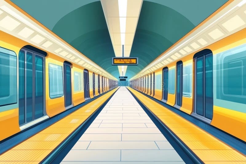 Metro Station Interior with Vibrant Subway Layout and Empty Platform ...