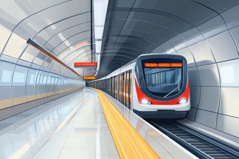 Metro Station Layout with Subway Train Preparing for Passenger Boarding ...