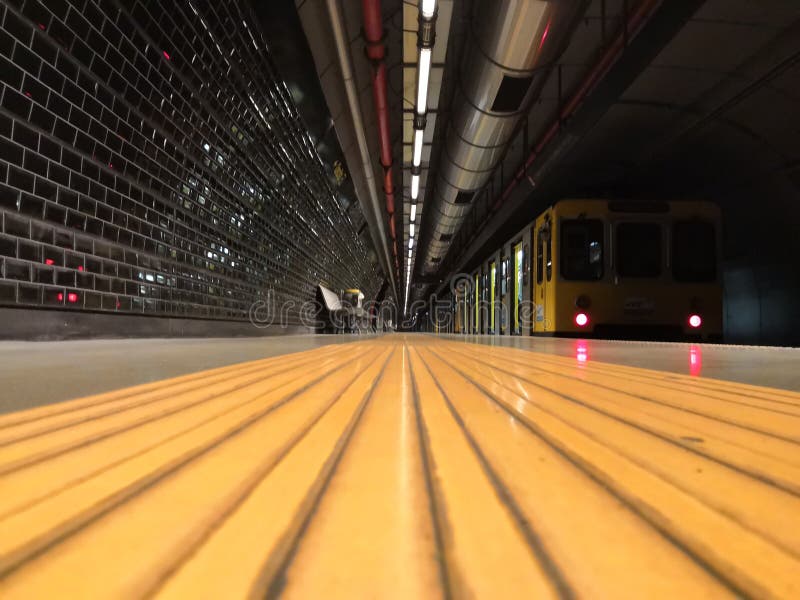 Metro Station with a Yellow Subway Carriage Stock Image - Image of ...